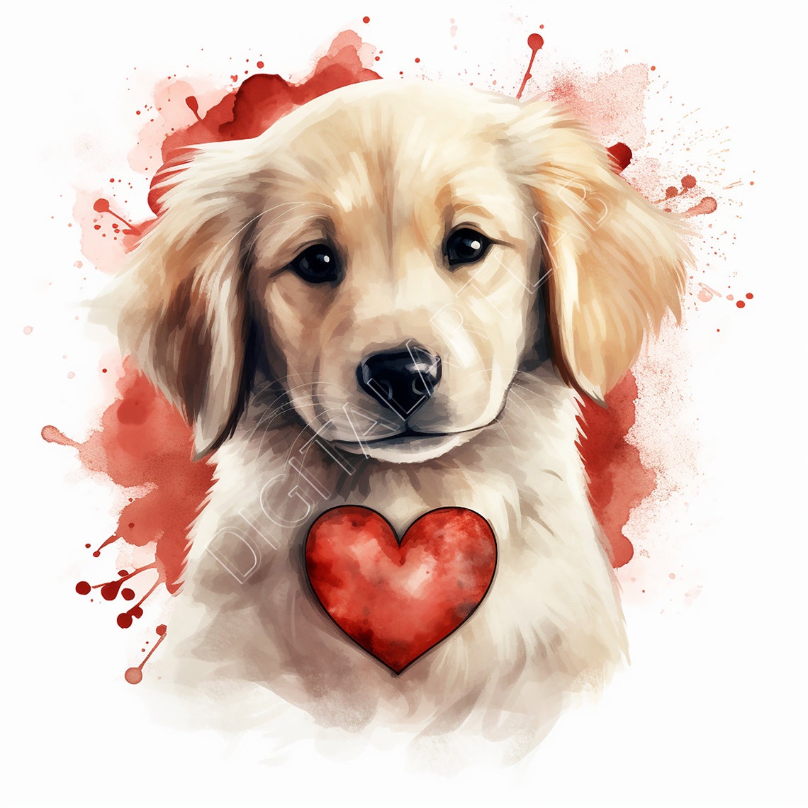 Romantic Golden Retriever Clipart, Animal Prints, Puppy Dog Digital Clipart, Watercolor Painting ...