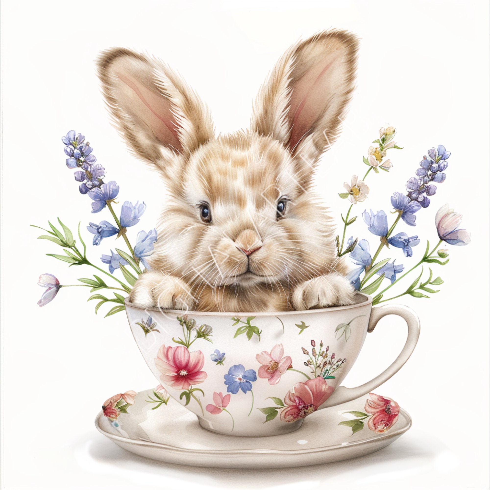 Baby Bunny in Teacup Transparent Background, Animal Prints, Digital ...