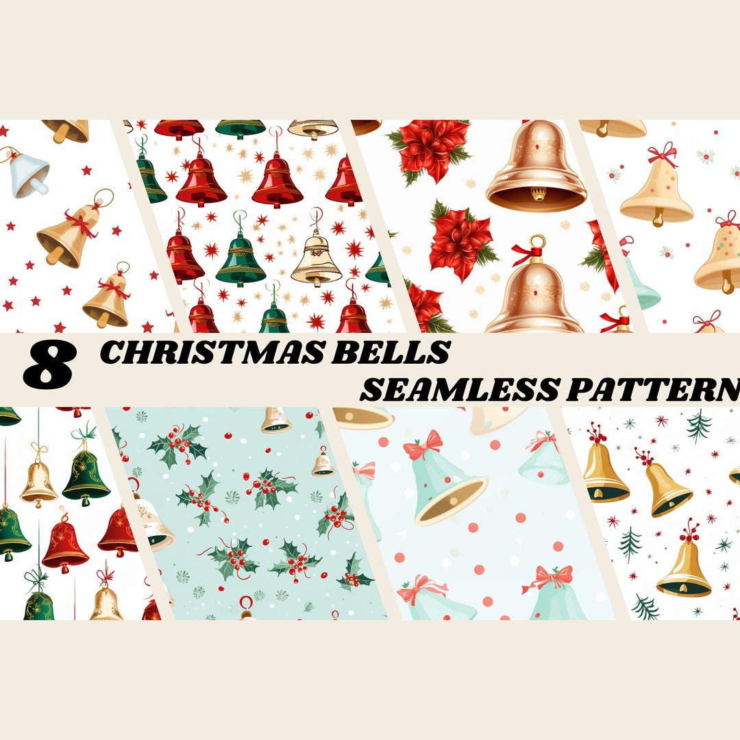 Christmas Bells Digital Paper, Seamless Pattern, Festive Season Texture ...