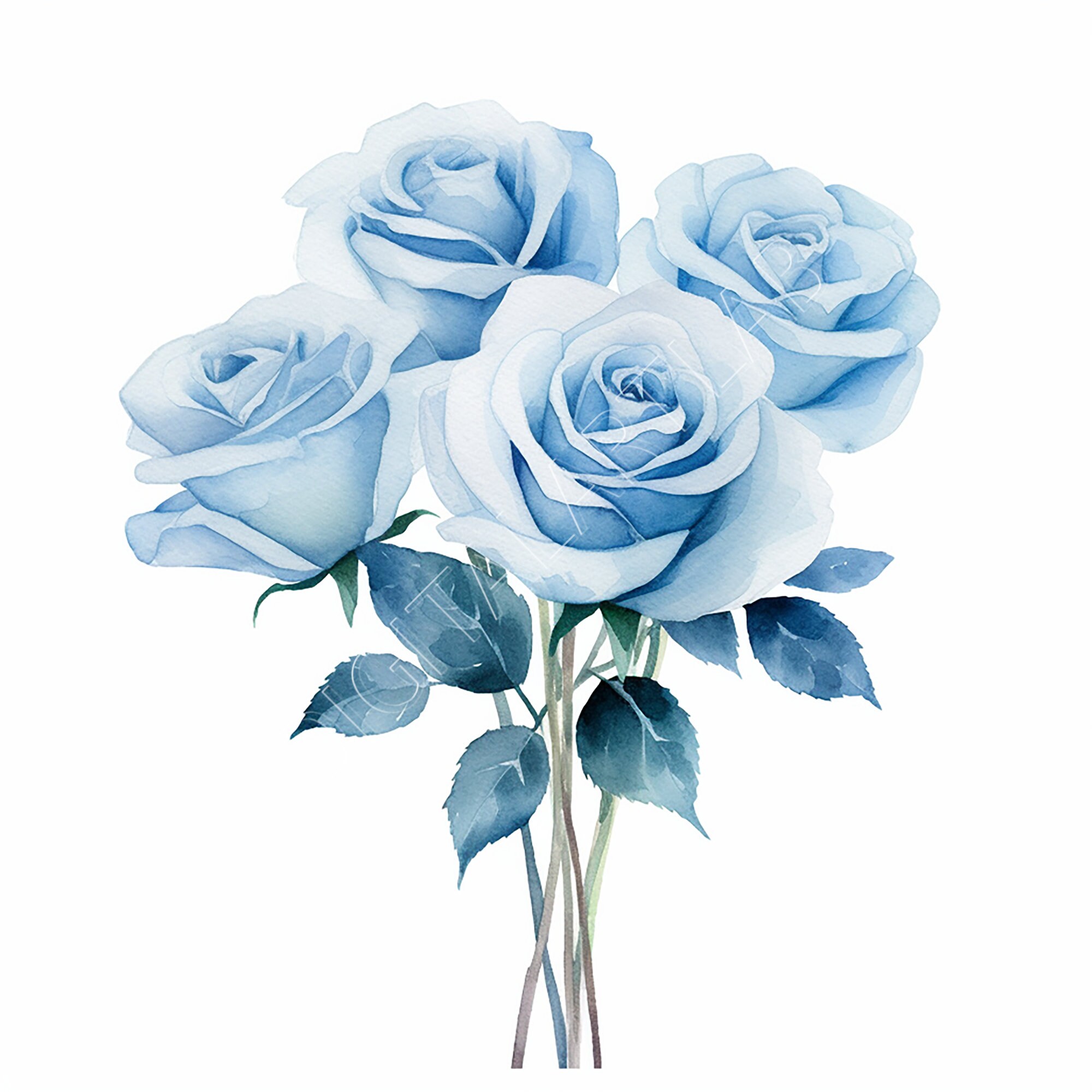 Blue Roses Clipart, Printable Wall Art, Valentines Prints, Digital Blue ...