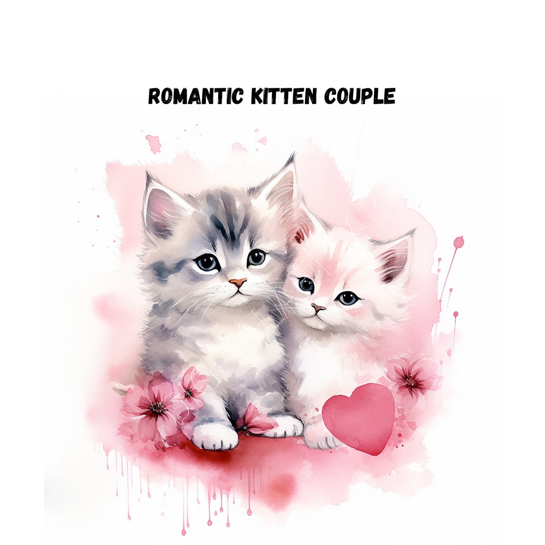 11 Romantic Kitten Couple, Printable Home Decor, Animal Prints, Digital ...