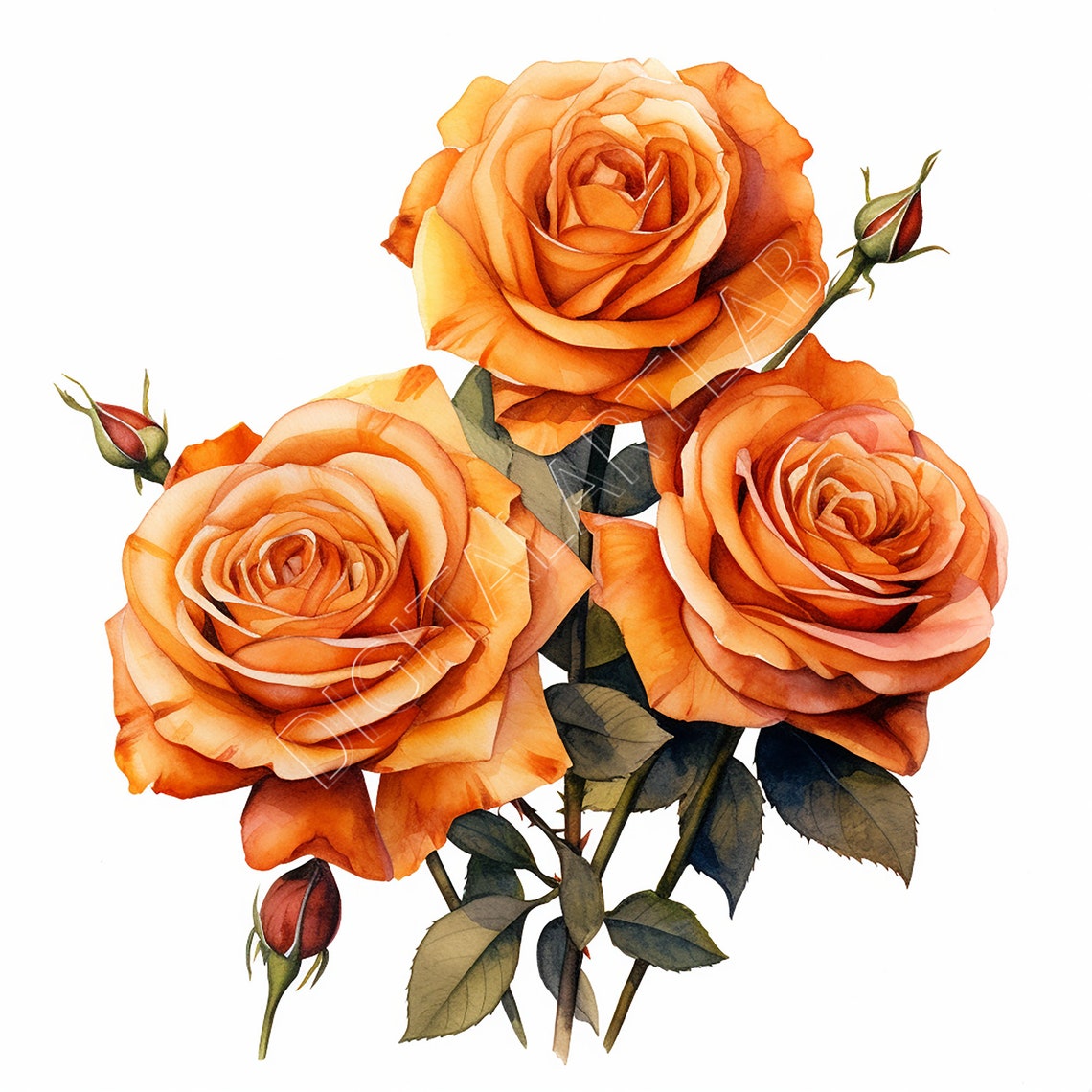Orange Roses Clipart, Printable Wall Art, Valentines Prints, Digital ...