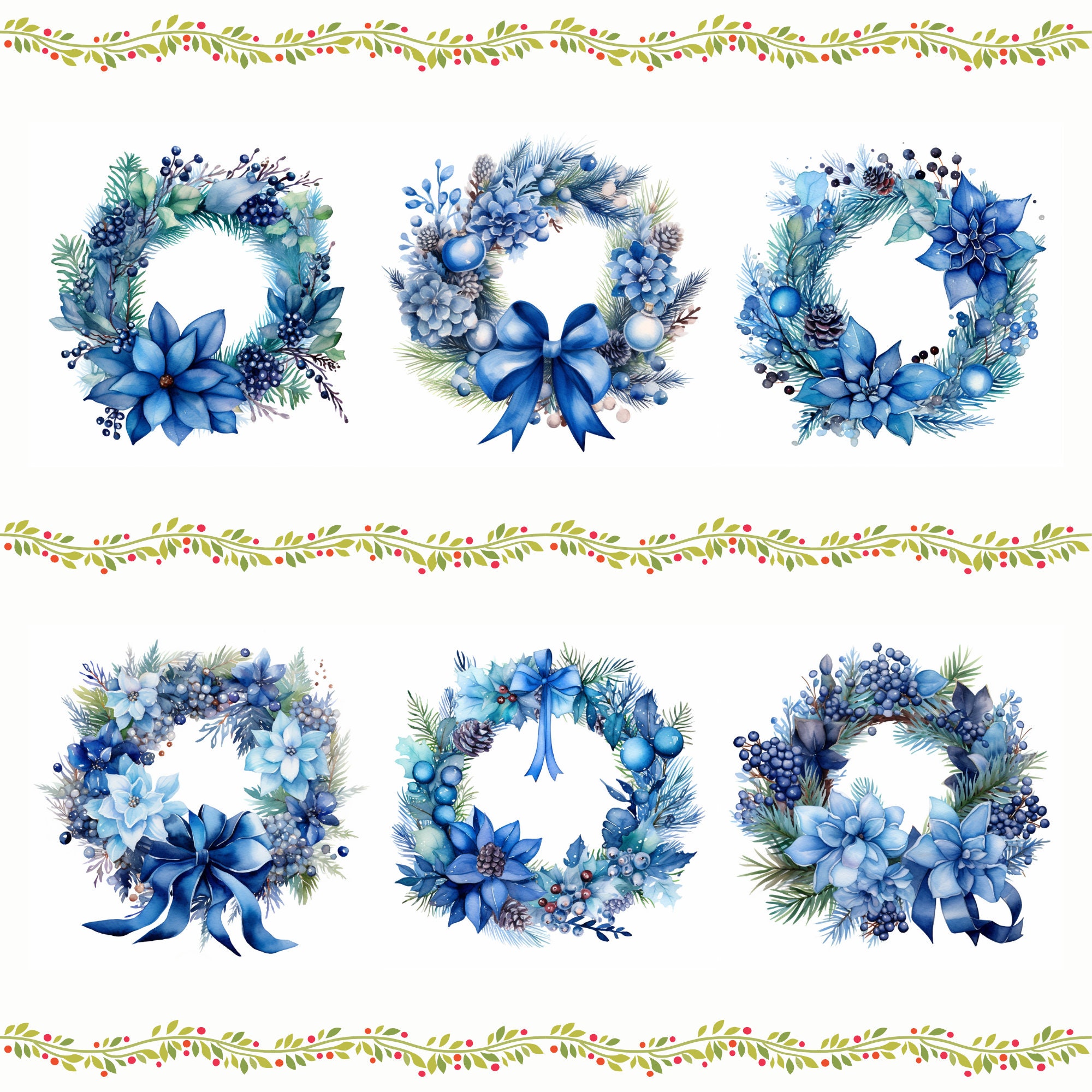 Christmas Wreath, Blue Christmas Wreath, Xmas Card Making, Christmas ...