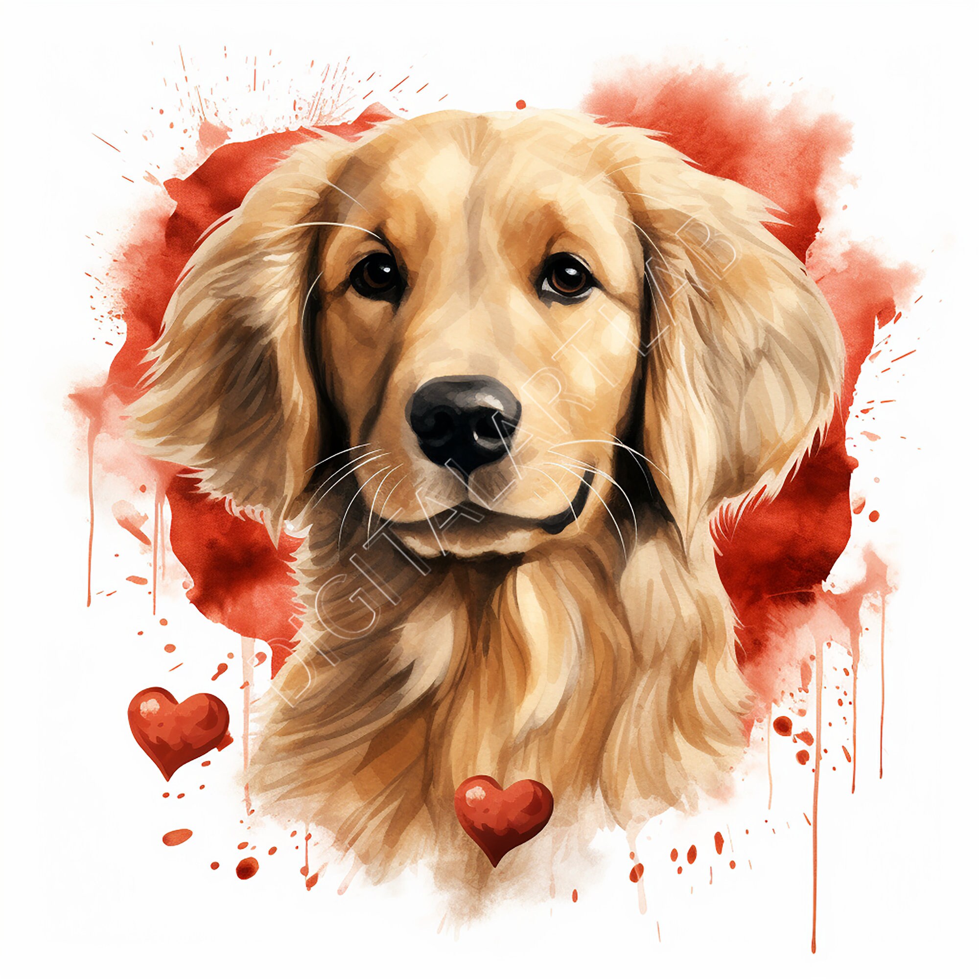 Romantic Golden Retriever Clipart, Animal Prints, Puppy Dog Digital ...
