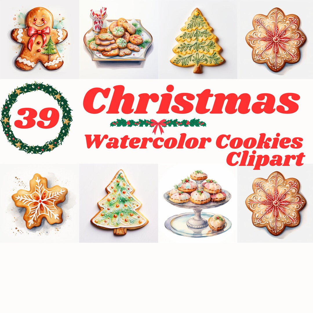 Christmas Cookies Watercolor Clipart, Noel Card Making, Xmas Food ...