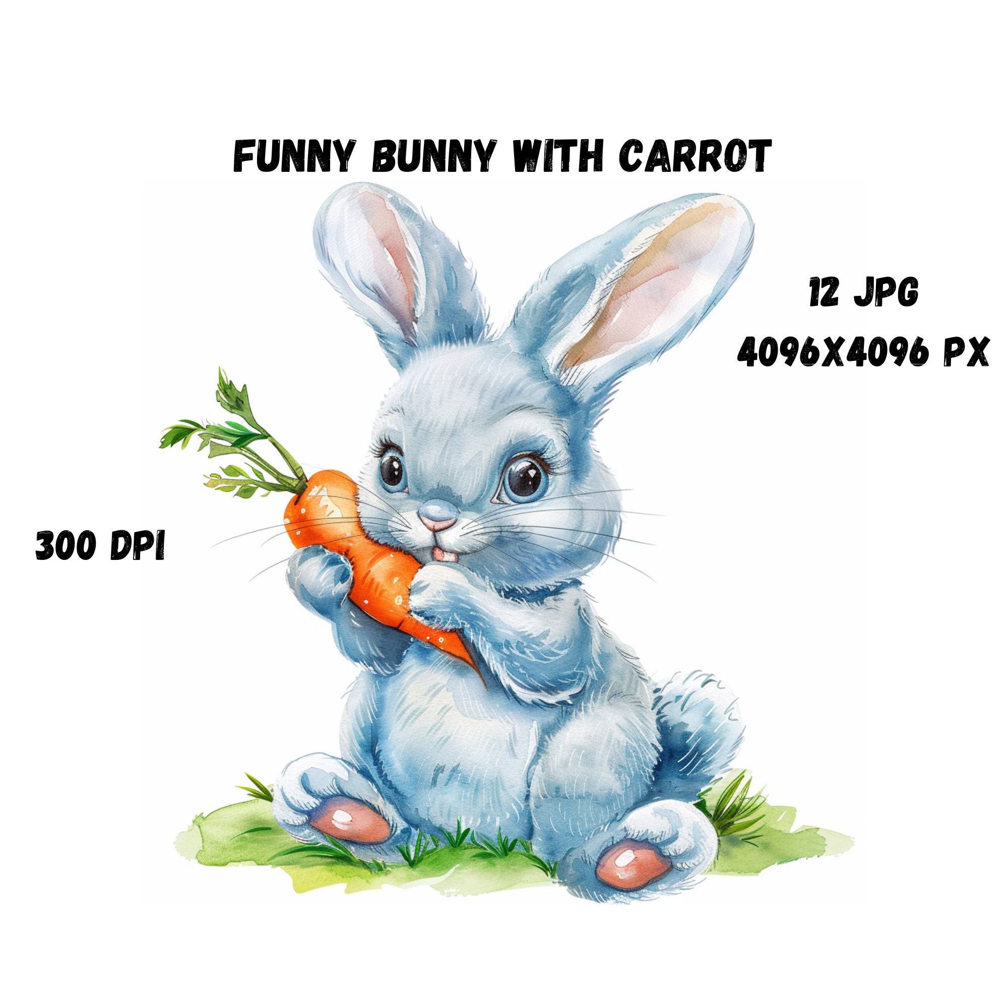 Bunny With Carrot Clipart, Animal Prints, Digital Clipart, Watercolor ...