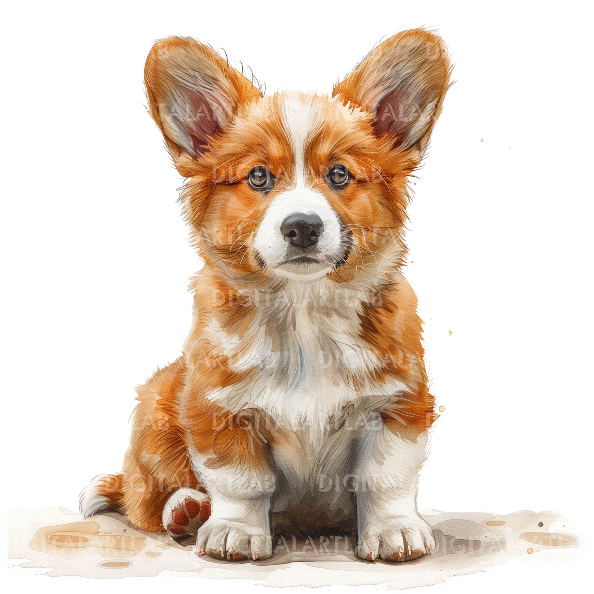 Corgi Puppy Clipart, Animal Prints, Baby Animals Clipart, Watercolor ...