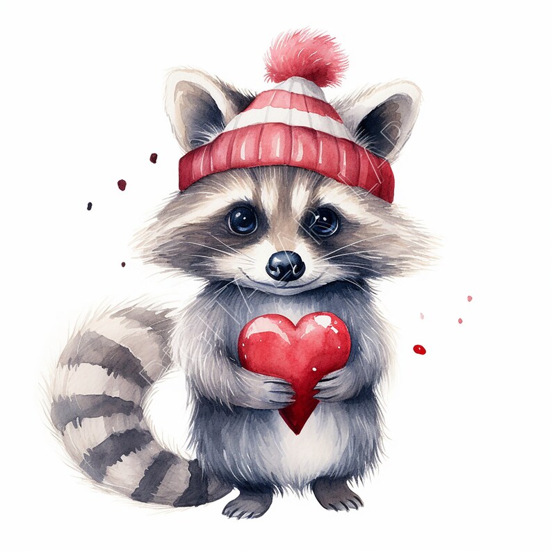 Raccon Clipart, Valentine's Day Clipart, Animal Prints, Digital Clipart ...