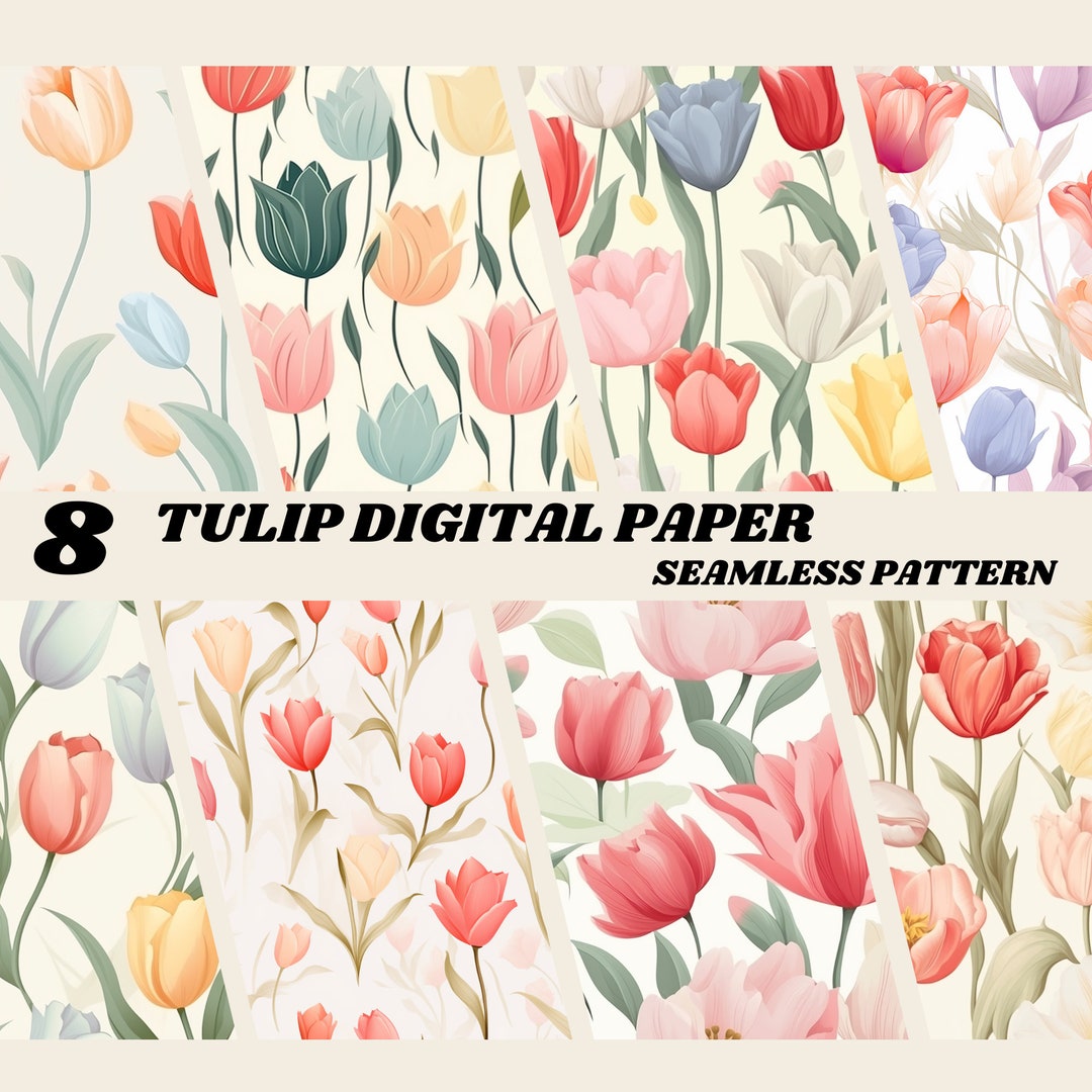 Digital Paper Clipart, Printable Wallpaper , Tulips Prints, Digital ...