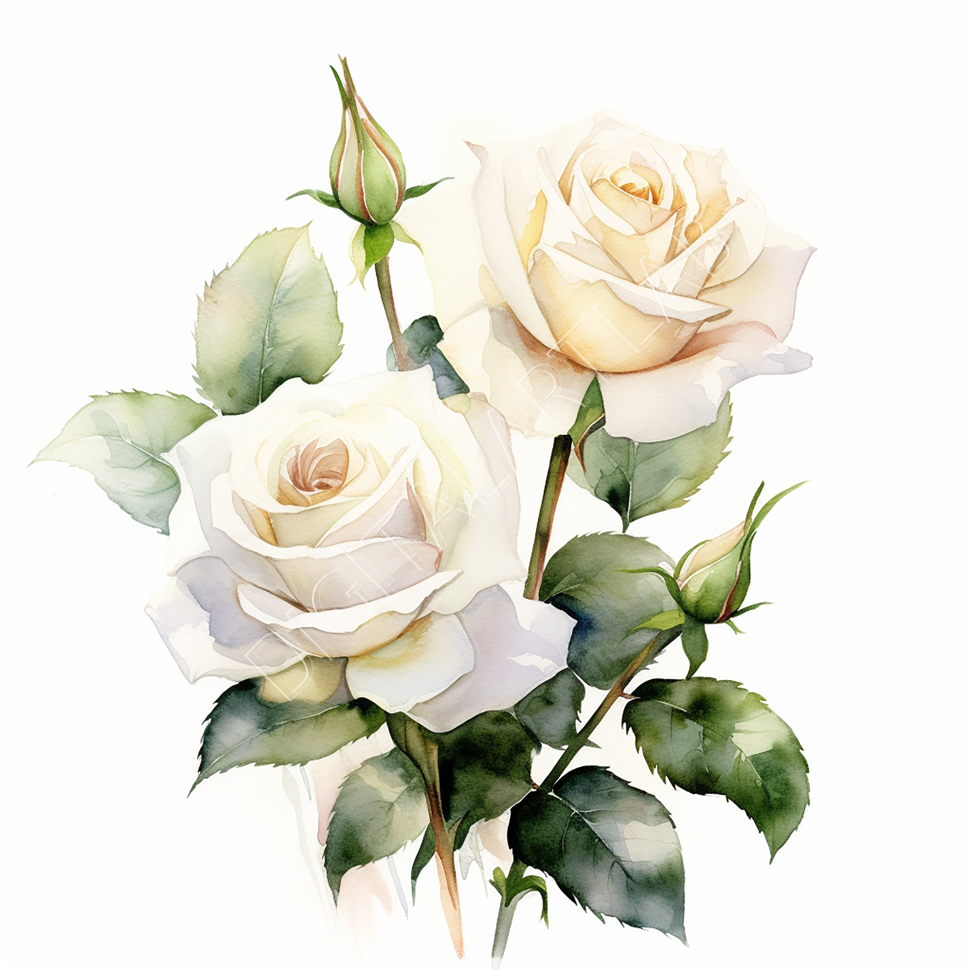 White Roses Clipart, Printable Wall Art, Valentines Prints, Digital ...