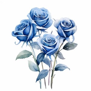 Blue Roses Clipart, Printable Wall Art, Valentines Prints, Digital Blue ...