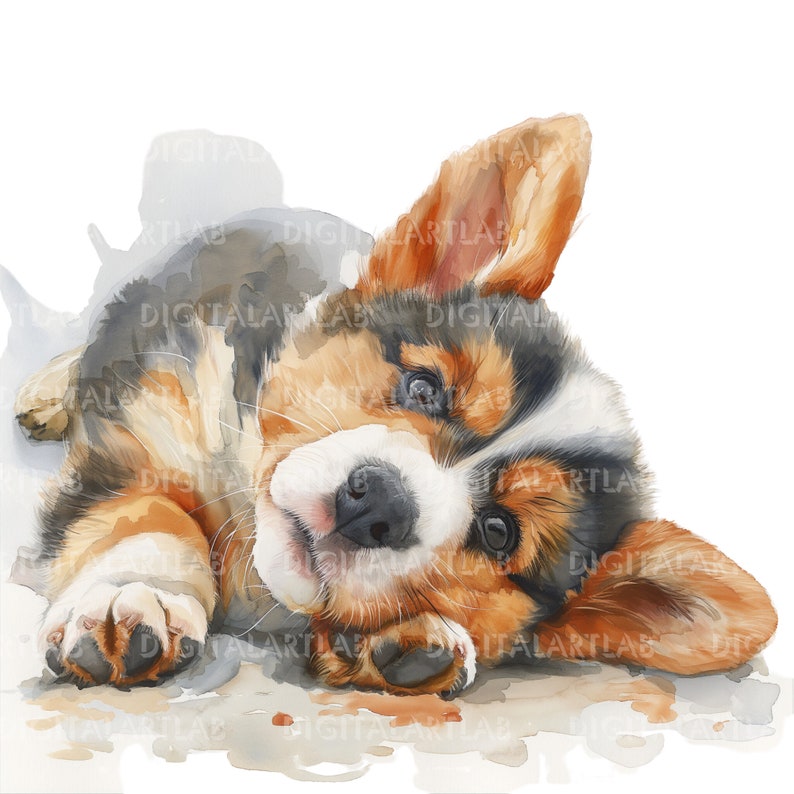 Corgi Puppy Clipart, Animal Prints, Baby Animals Clipart, Watercolor ...