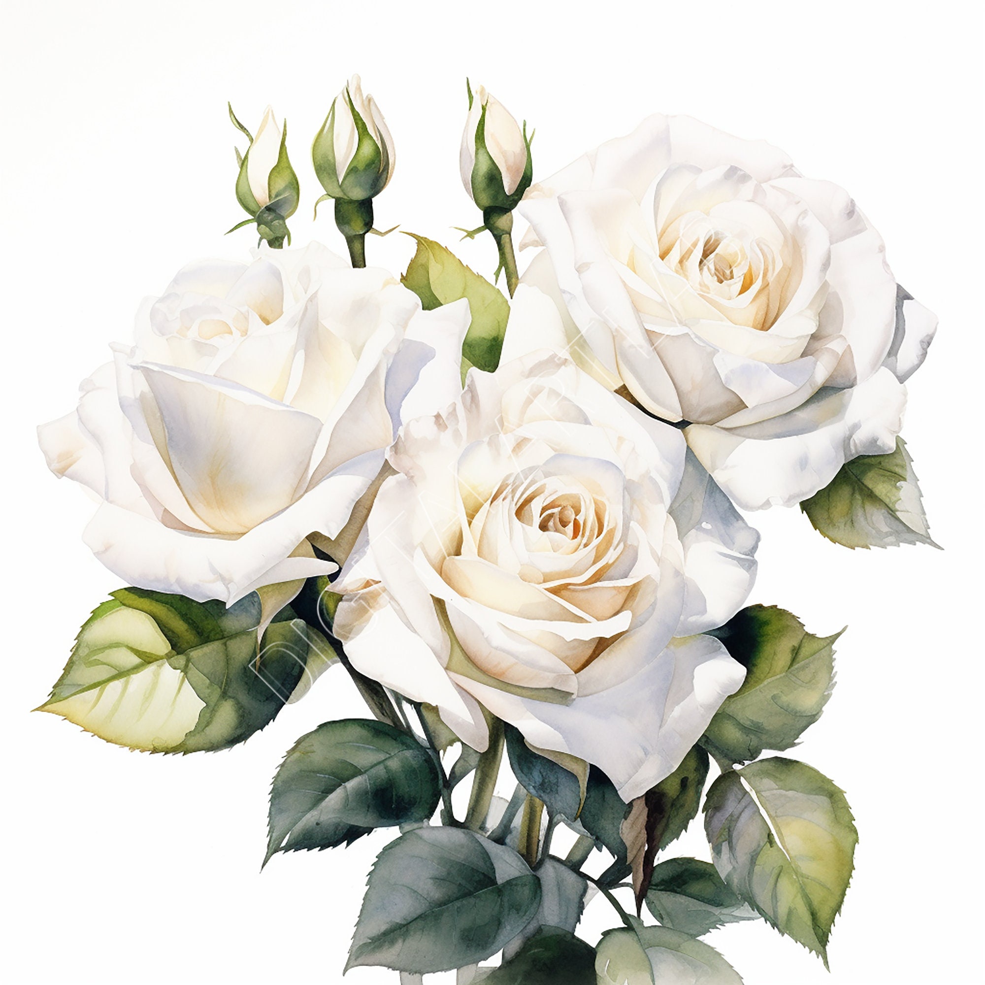 White Roses Clipart, Printable Wall Art, Valentines Prints, Digital ...