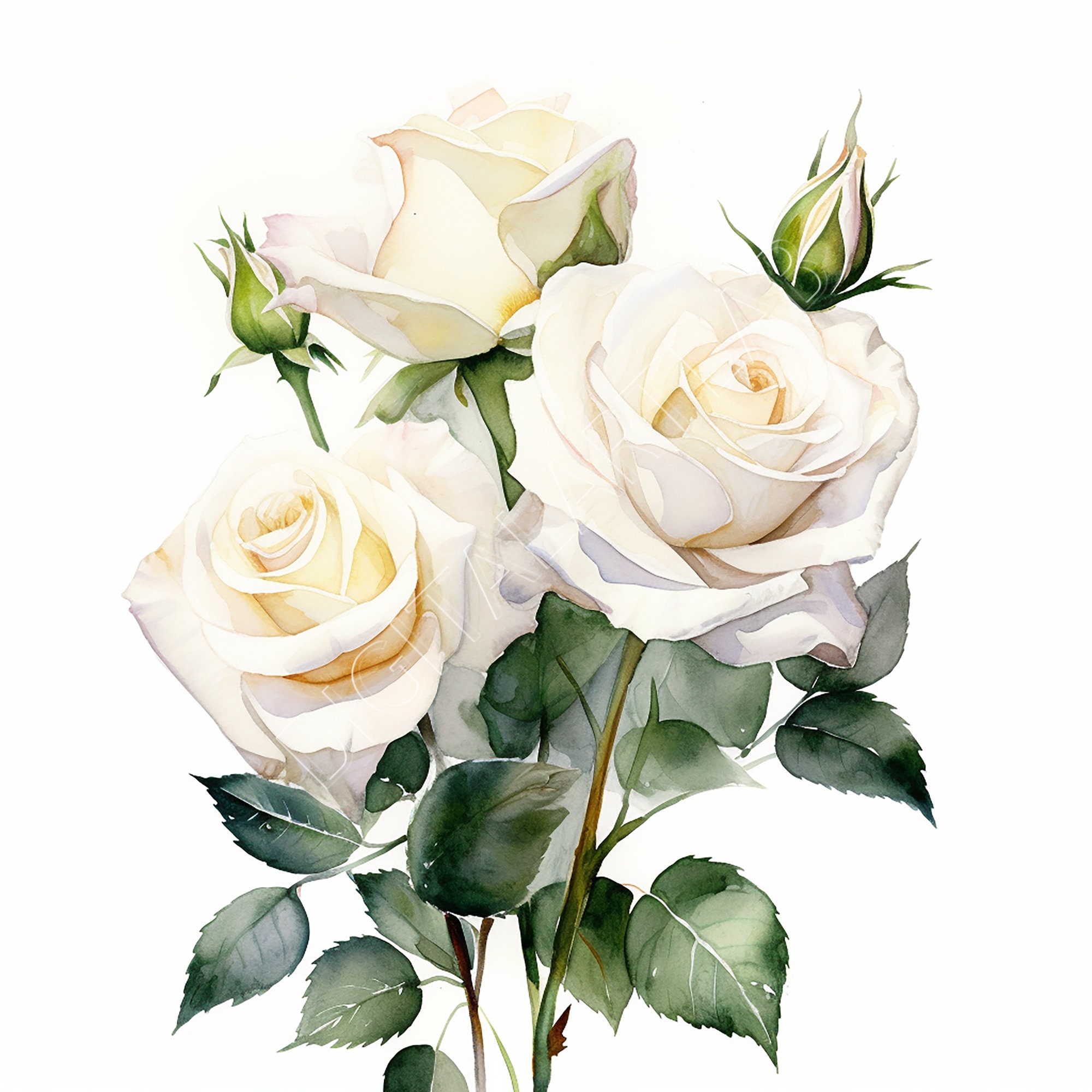 White Roses Clipart, Printable Wall Art, Valentines Prints, Digital ...