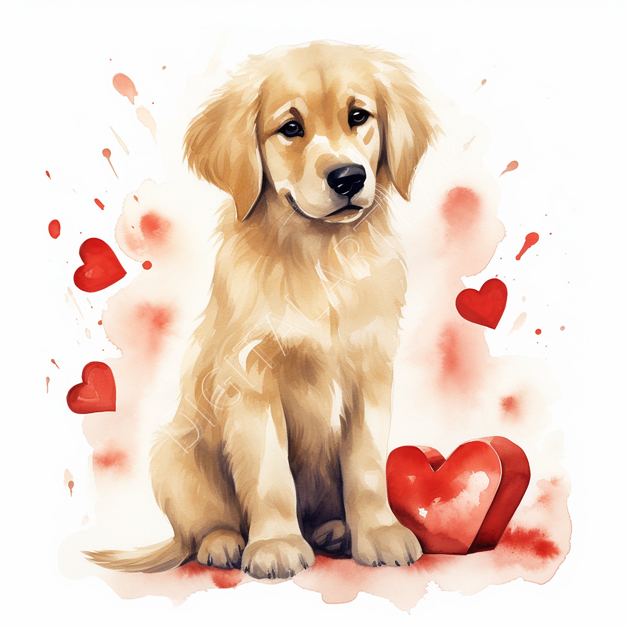 Romantic Golden Retriever Clipart, Animal Prints, Puppy Dog Digital ...