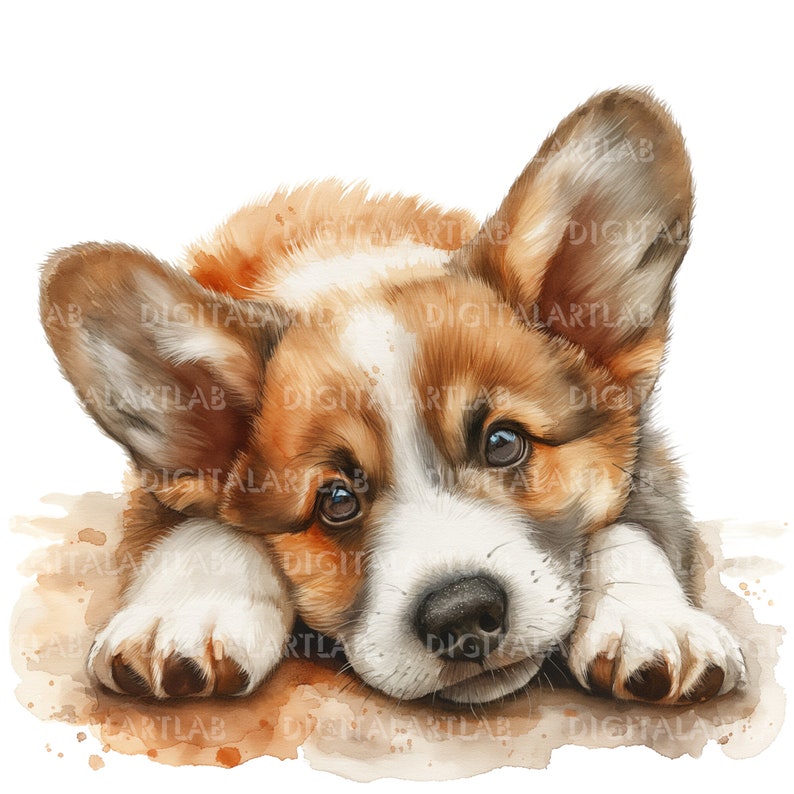 Corgi Puppy Clipart, Animal Prints, Baby Animals Clipart, Watercolor ...