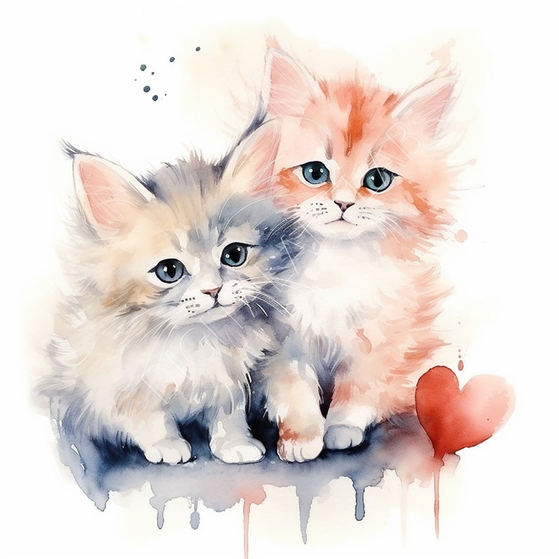 11 Romantic Kitten Couple, Printable Home Decor, Animal Prints, Digital ...