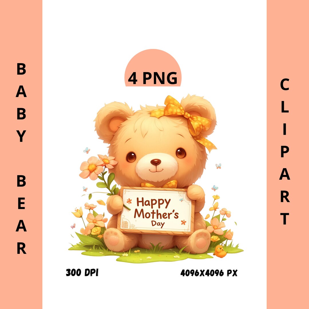 Mother's Day Clipart, Happy Mother's Day From Baby Bear, Animal Print ...