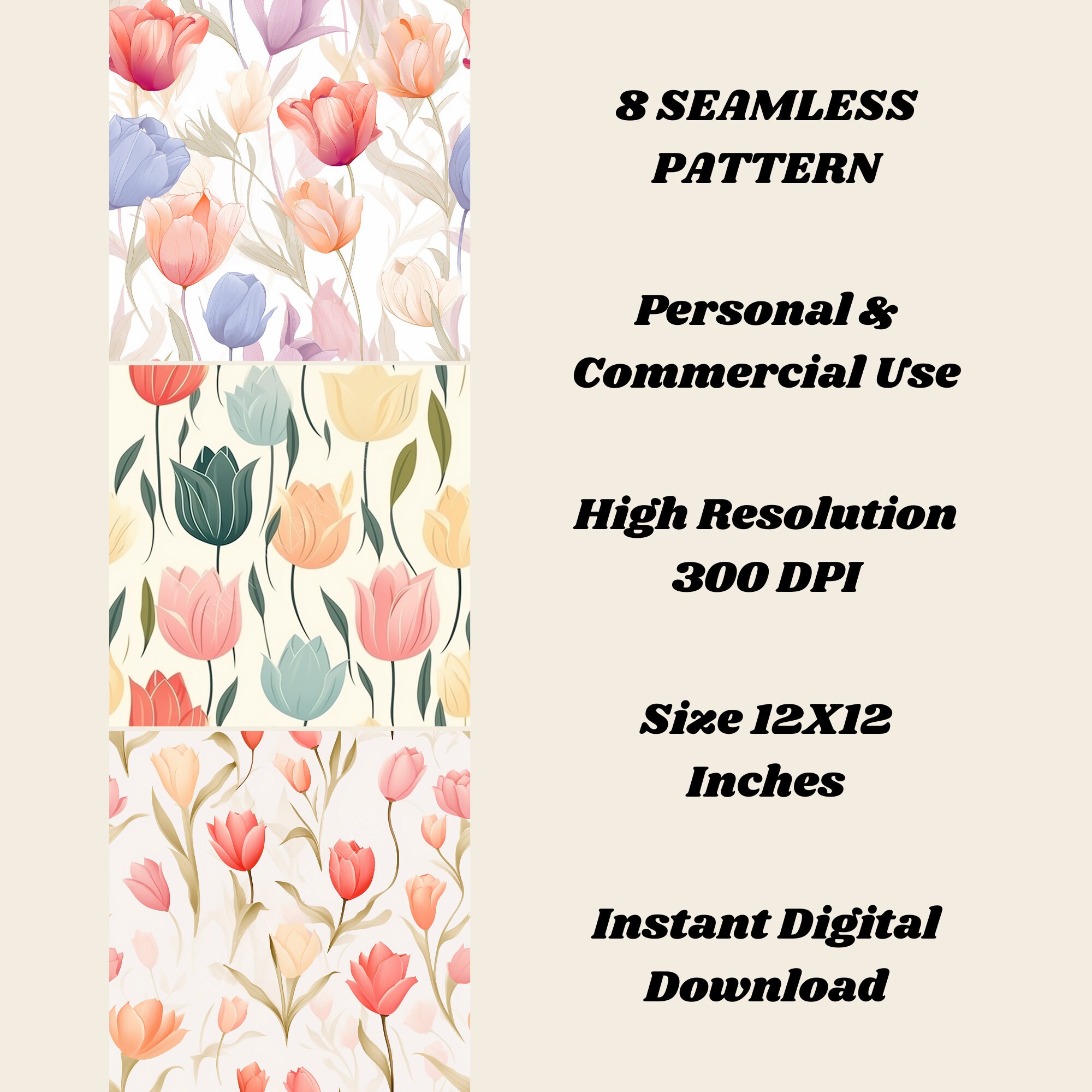 Digital Paper Clipart, Printable Wallpaper , Tulips Prints, Digital ...