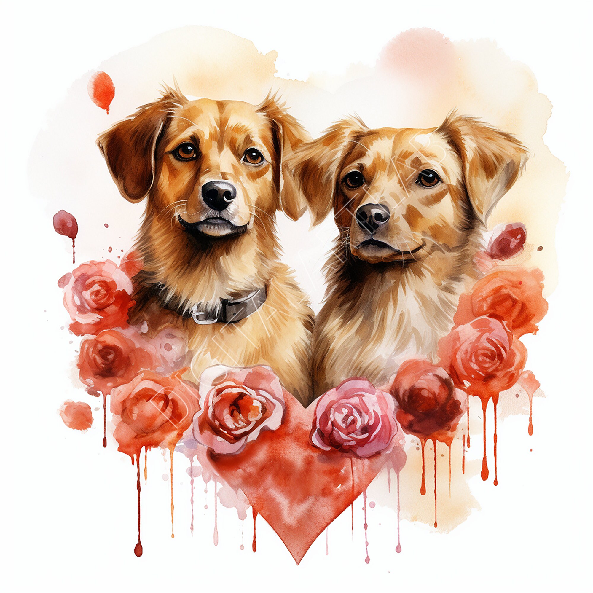 Romantic Puppy Dog Couple Clipart, Animal Prints, Puppy Dog Digital ...