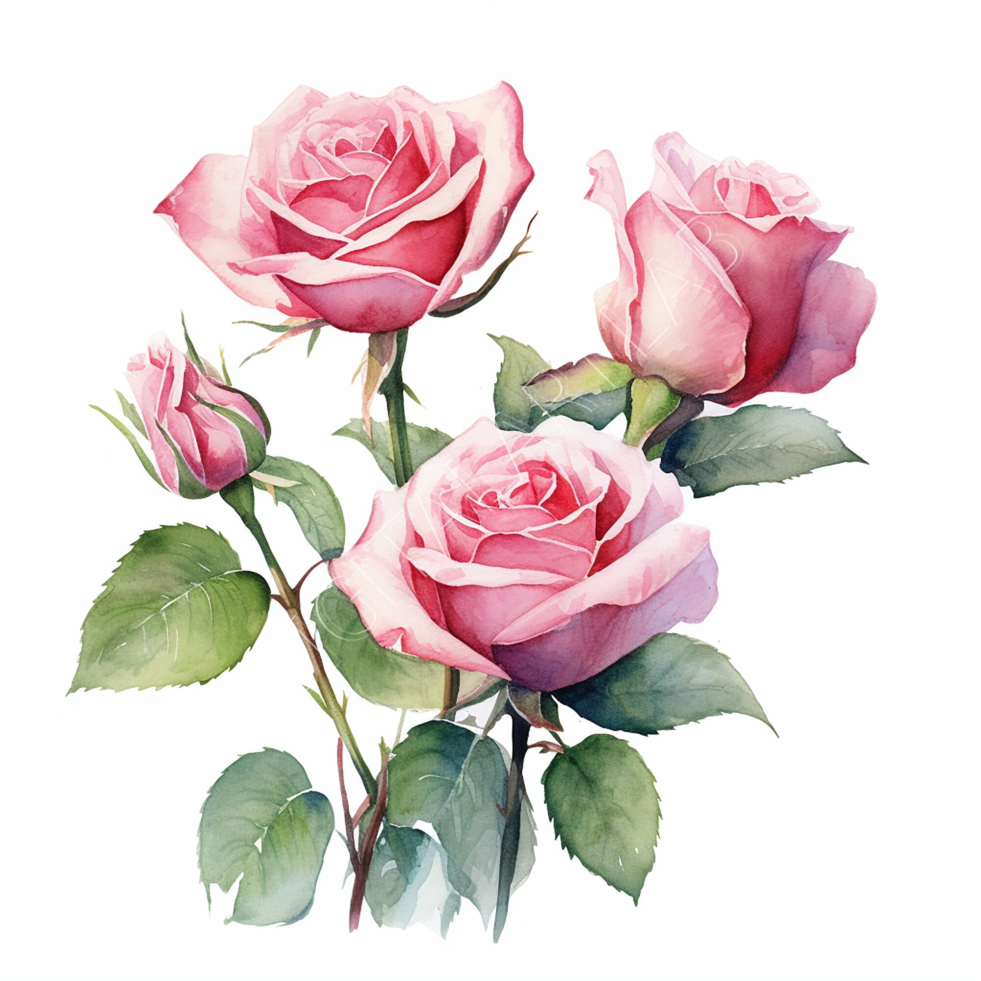 Pink Roses Watercolor Clipart, Printable Wall Art, Valentine's Day ...