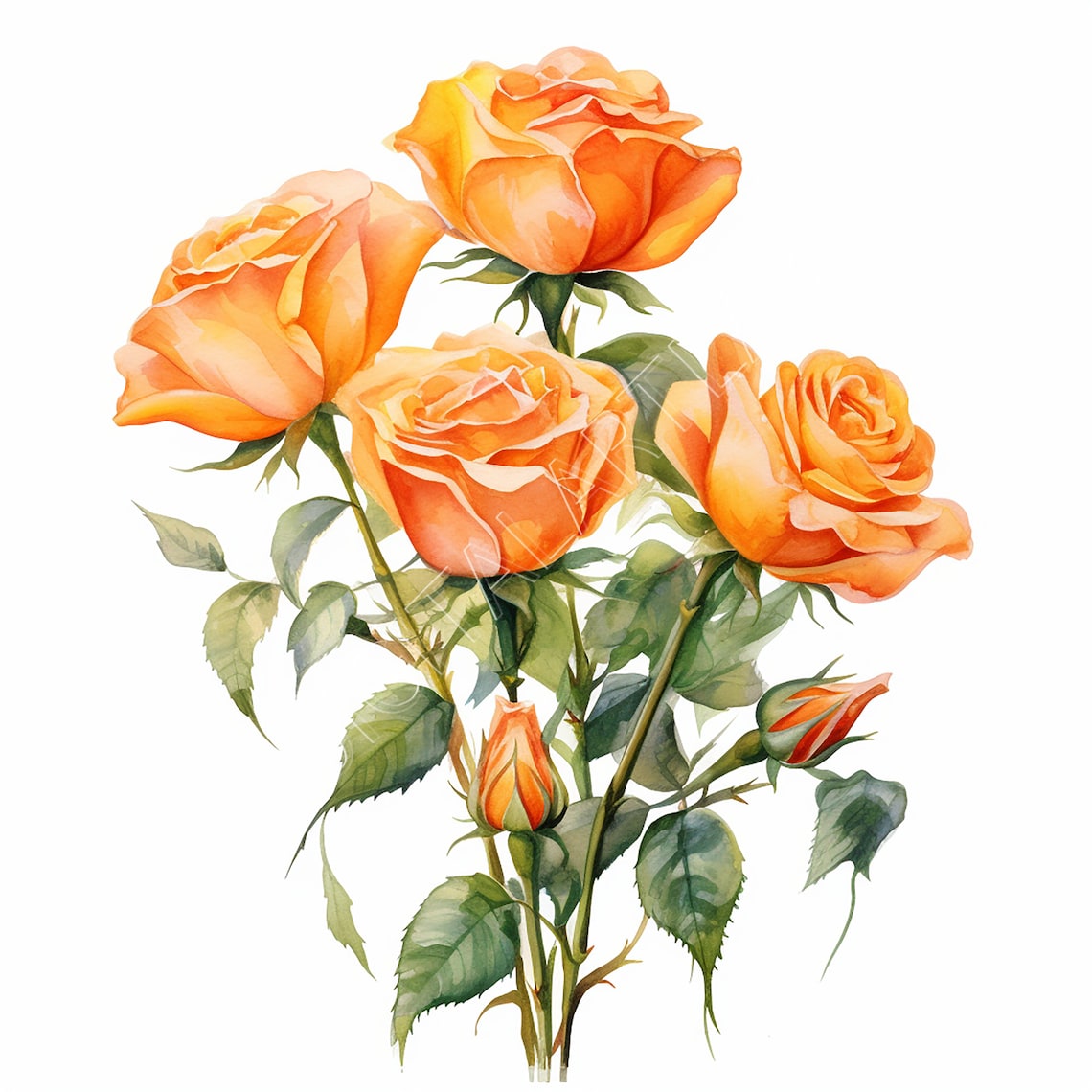 Orange Roses Clipart, Printable Wall Art, Valentines Prints, Digital ...