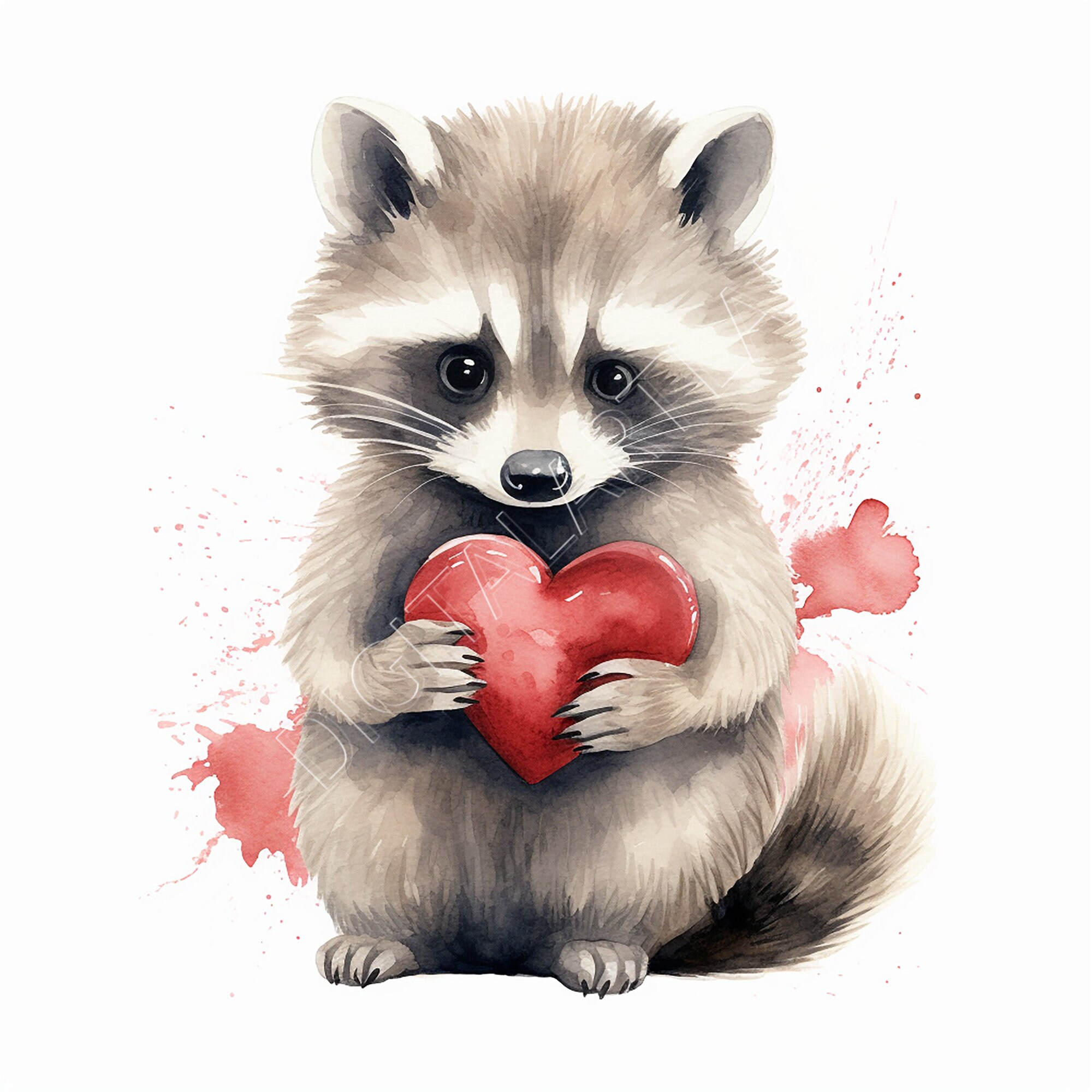 Raccon Clipart, Valentine's Day Clipart, Animal Prints, Digital Clipart ...