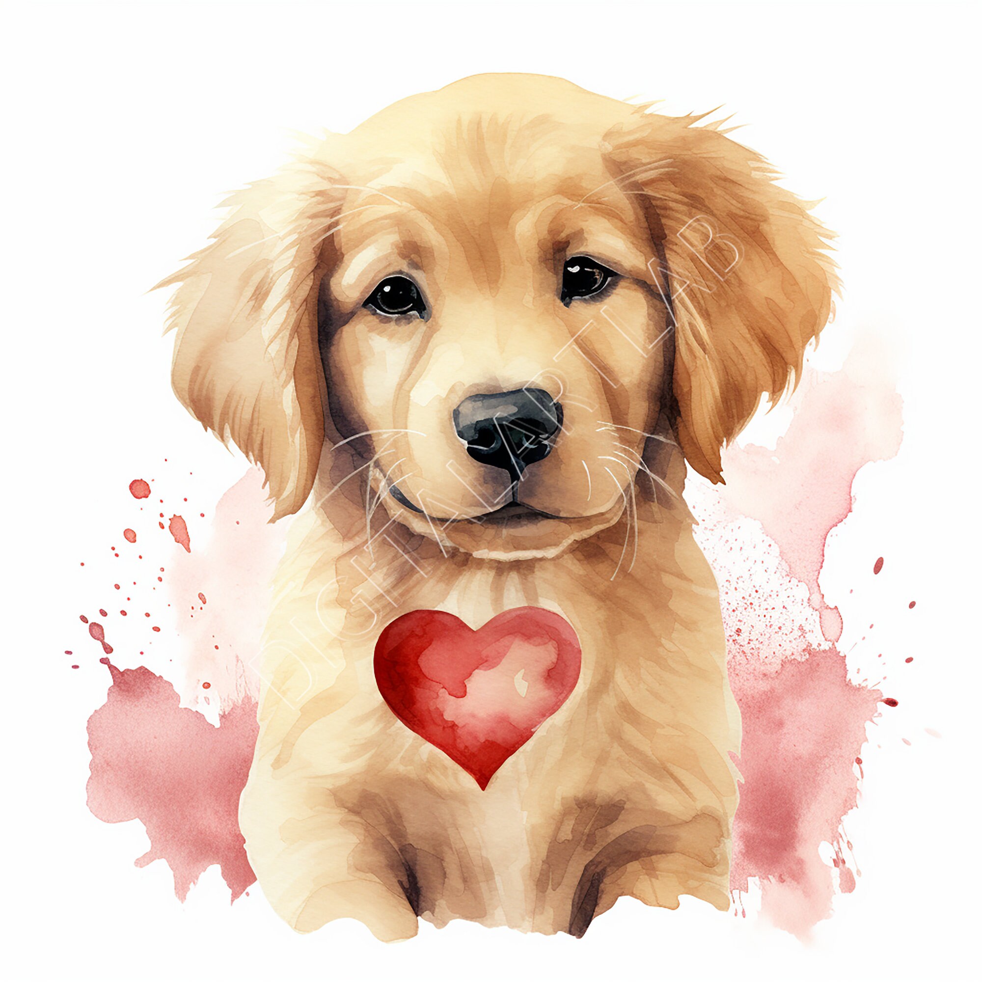 Romantic Golden Retriever Clipart, Animal Prints, Puppy Dog Digital ...