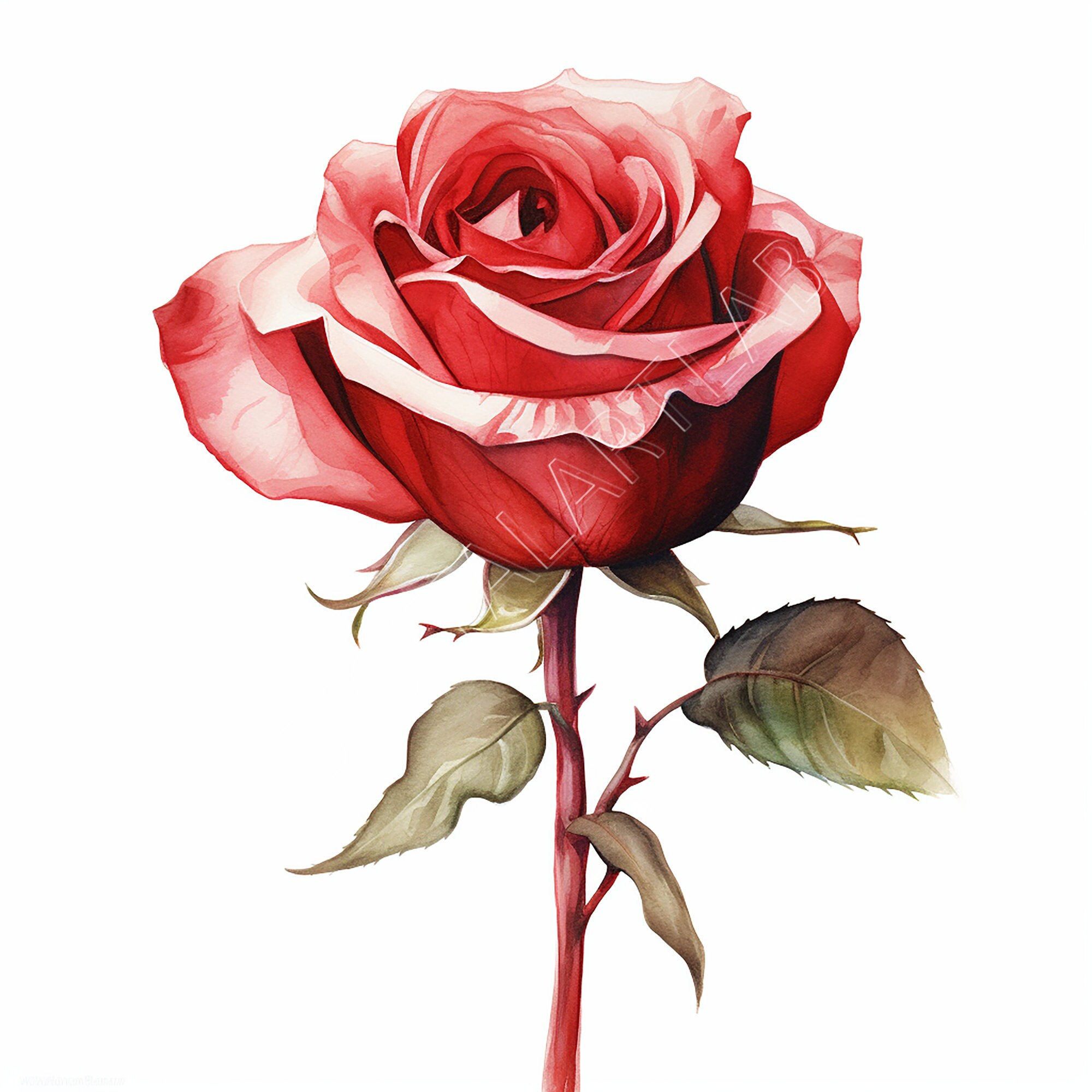 Red Rose Clipart, Printable Wall Art, Valentines Prints, Digital Red ...