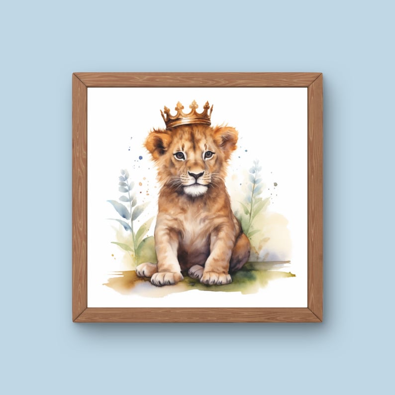 Watercolor Baby Lion With Crown, Lion Clipart, Safari Baby Animals ...