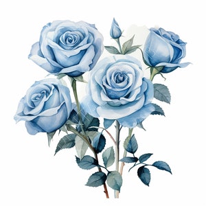 Blue Roses Clipart, Printable Wall Art, Valentines Prints, Digital Blue ...