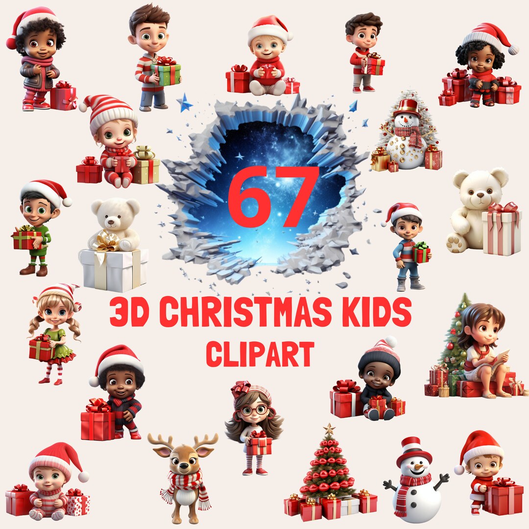 3D Christmas Kids, Christmas Clipart, 3D Festive Season Clipart, 3D ...