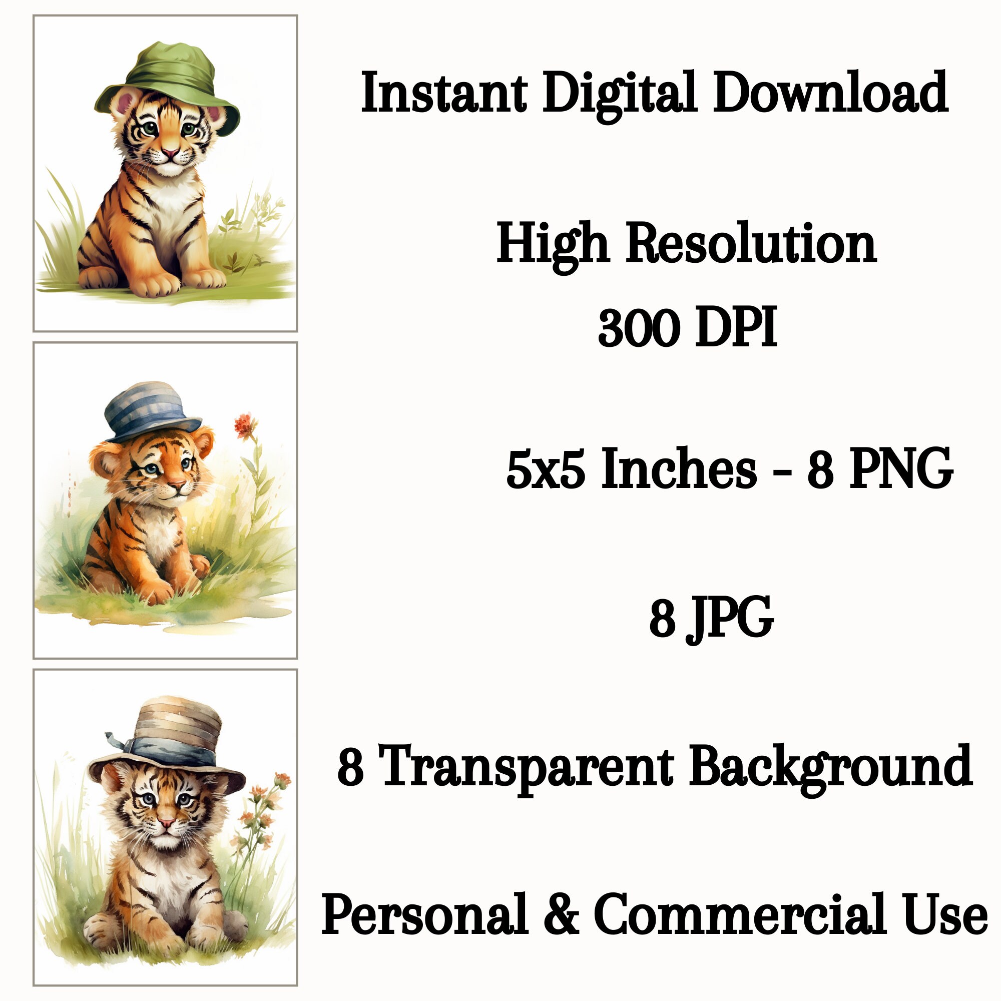 Watercolor Baby Tiger, Tiger Clipart, Safari Baby Animals, Tiger PNG ...