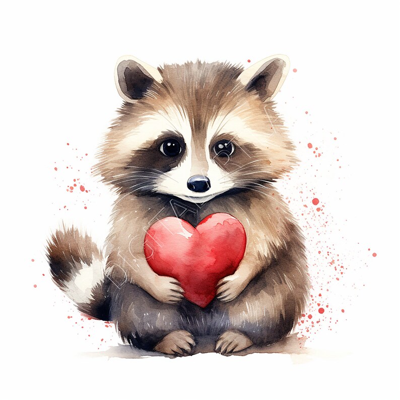 Raccon Clipart, Valentine's Day Clipart, Animal Prints, Digital Clipart ...