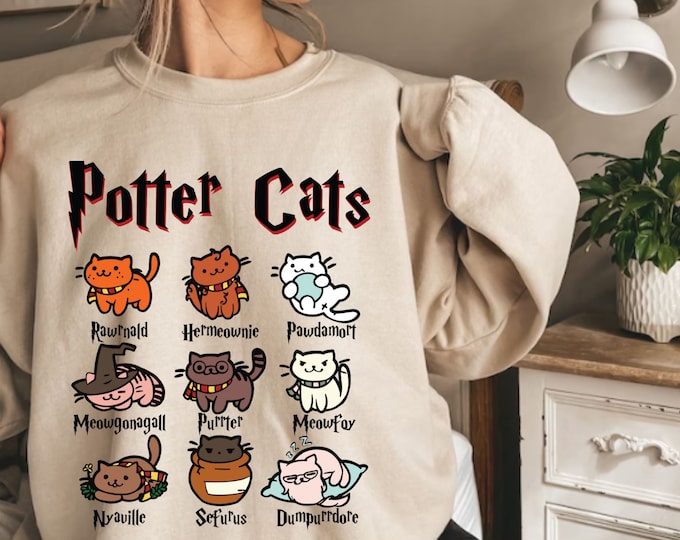Potter Cats Shirt Funny Cute Magical Cats Sweatshirt Gift for Cat ...