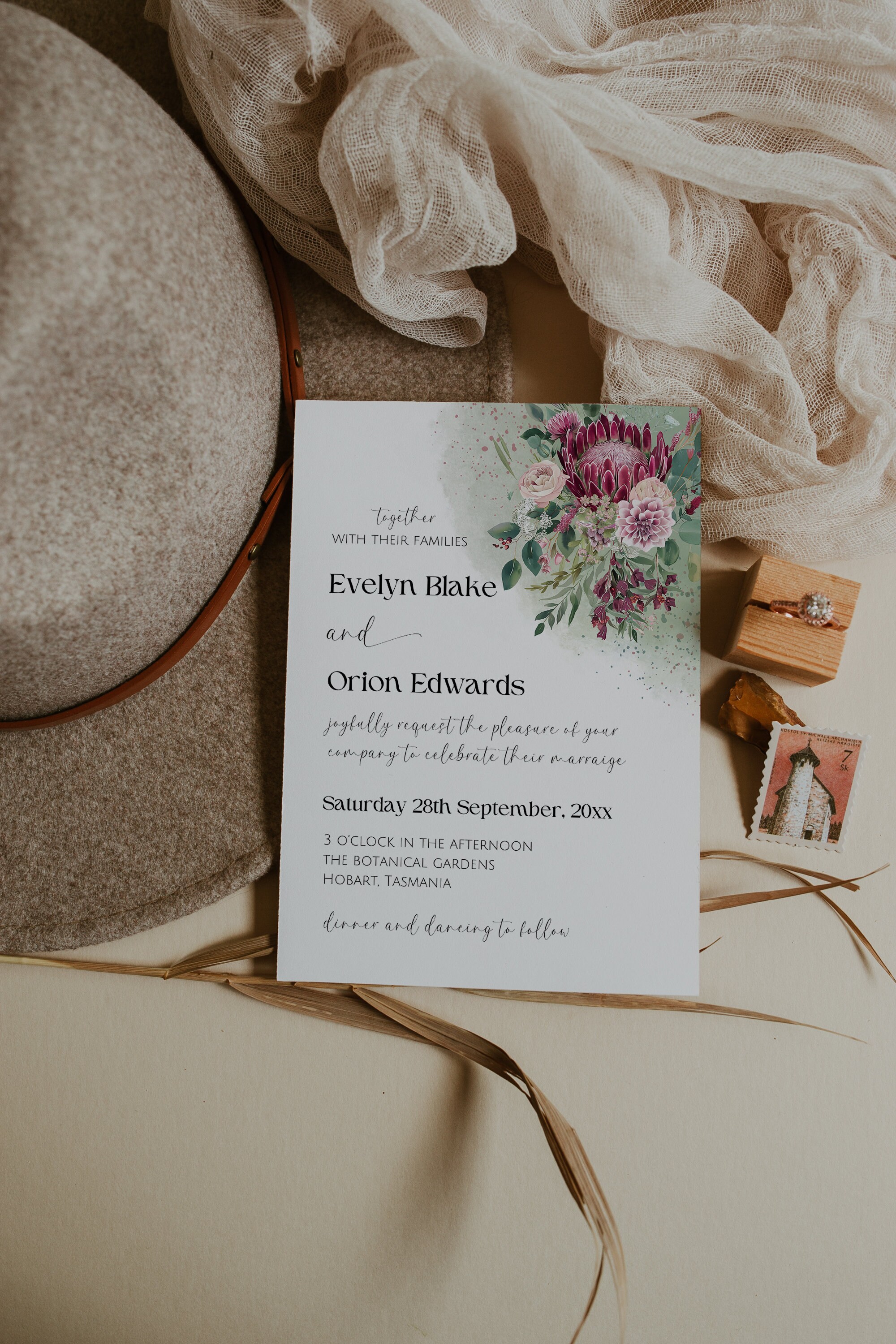 Protea Wedding Invitation Template, Floral Elegant Wedding Invite ...