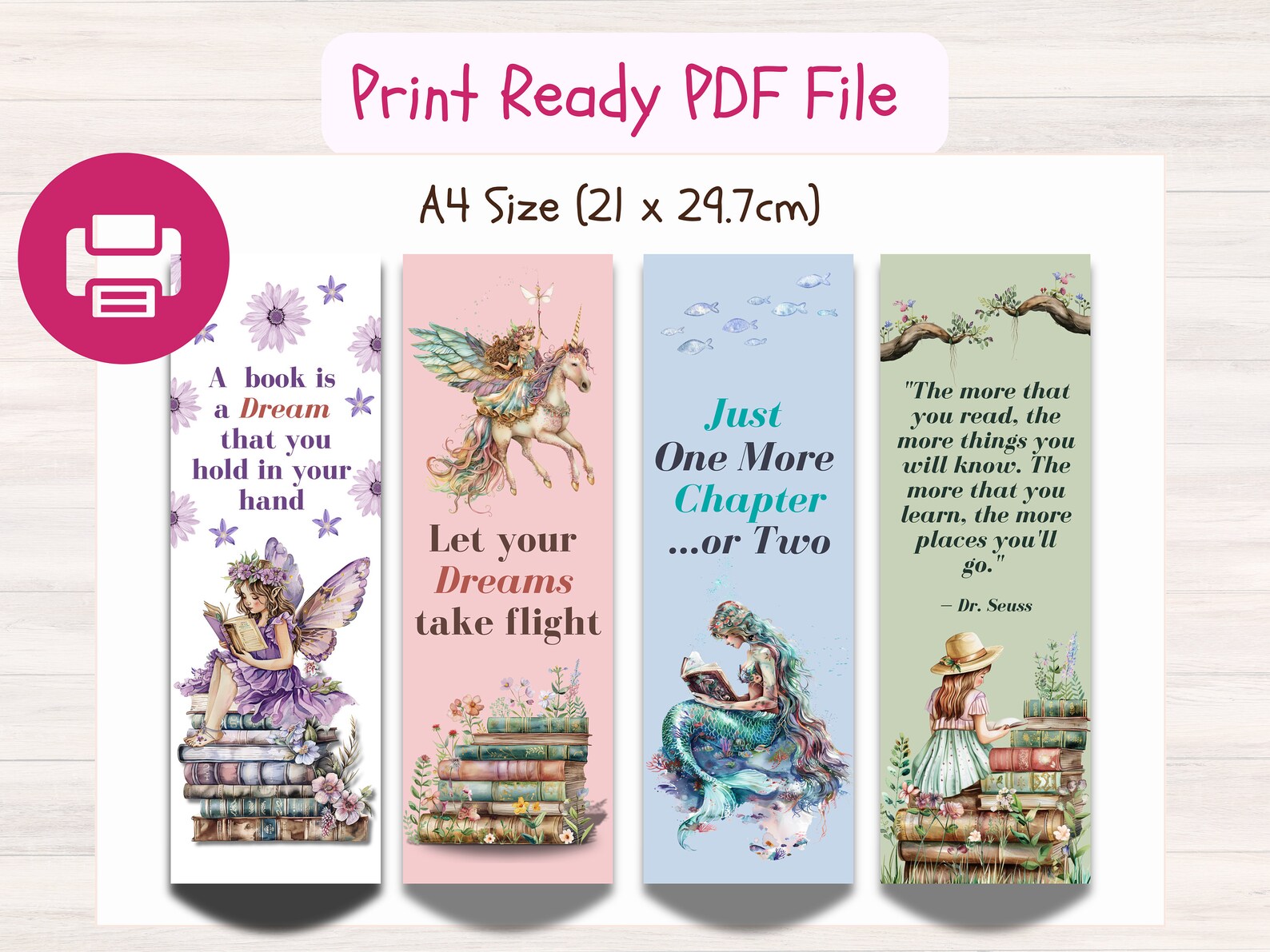 Stacked Books Printable Bookmarks for Book Lovers, Bookmarks Girls ...