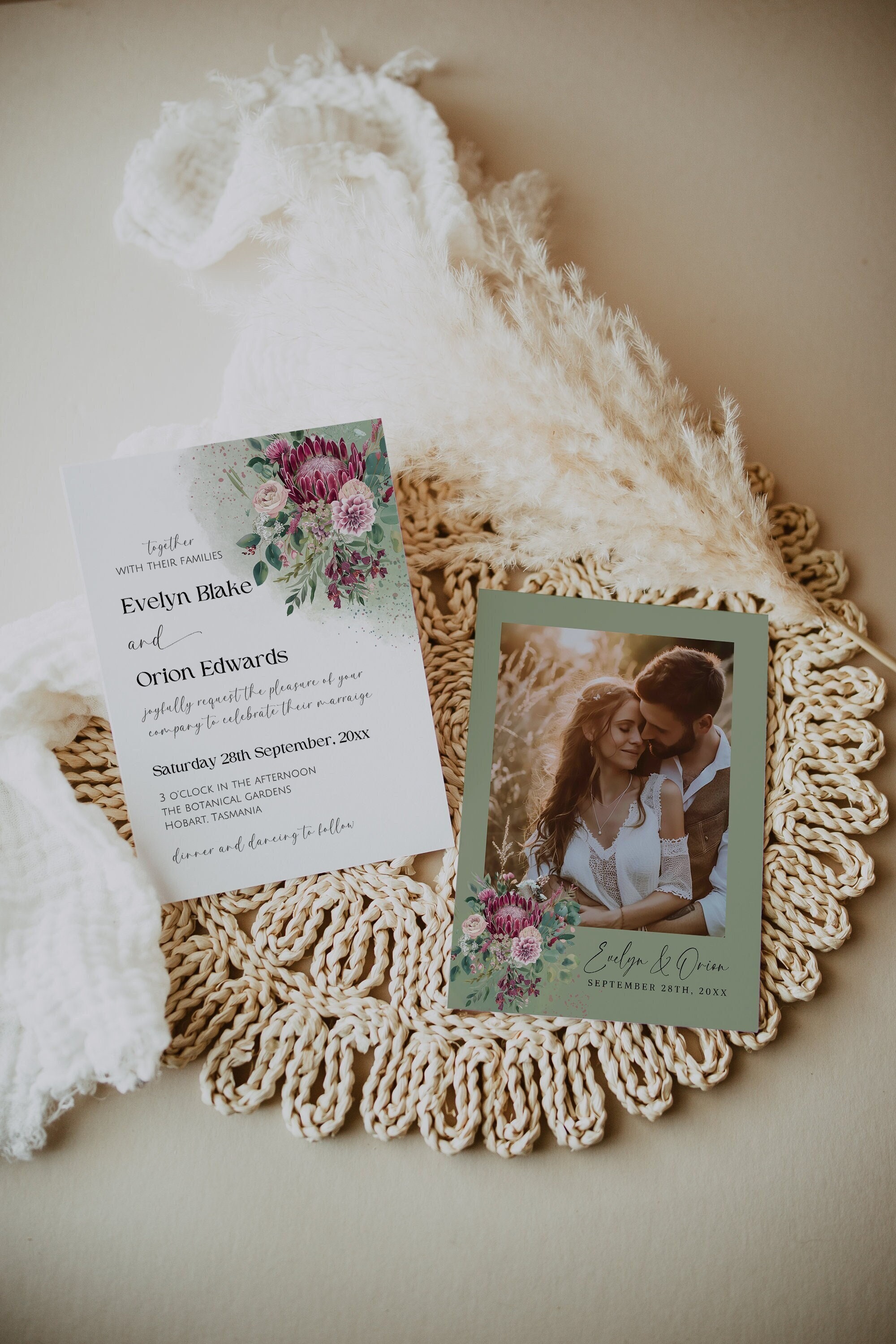 Protea Wedding Invitation Template, Floral Elegant Wedding Invite ...