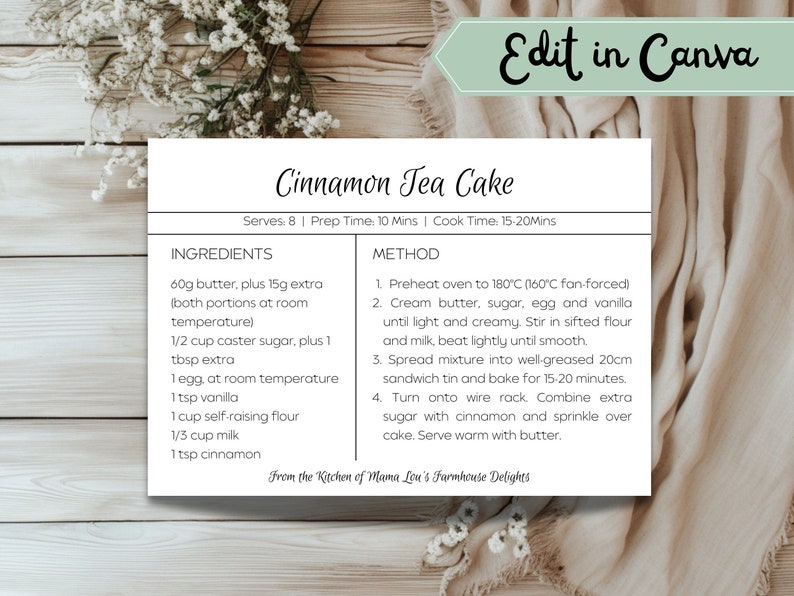 Editable Recipe Card Template, DIY Recipe Card, Recipe Card Template ...