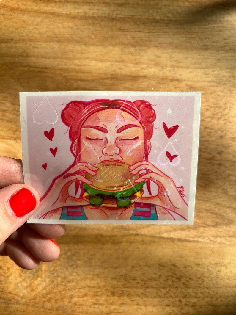 Holographic Burger Girl Sticker - Etsy