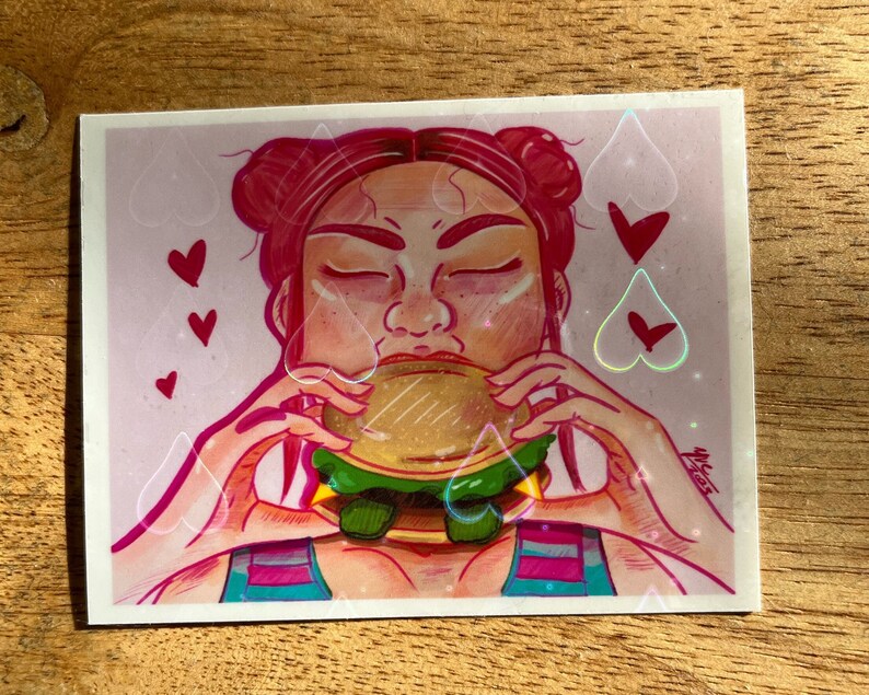 Holographic Burger Girl Sticker - Etsy