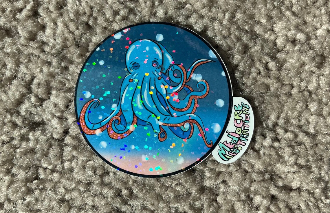 Waterproof Octopus Holographic Sticker-easy Peel - Etsy