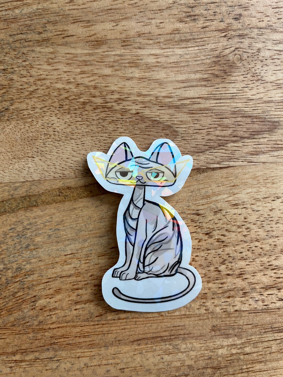 Hairless Glam Cat Holographic Sticker - Etsy