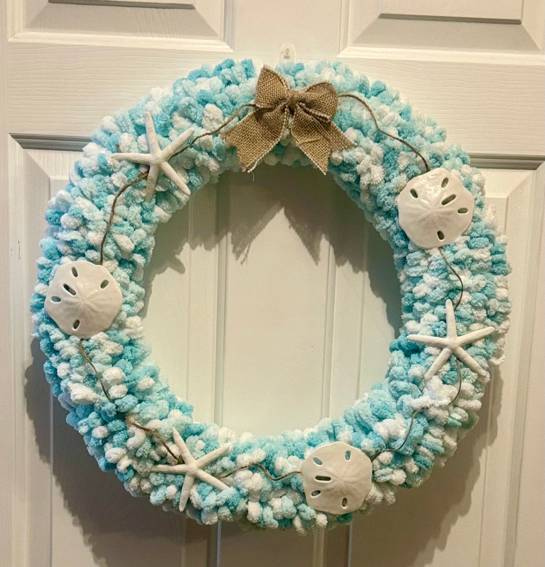 Crochet Loop Yarn in White and Blue Wreath - Etsy