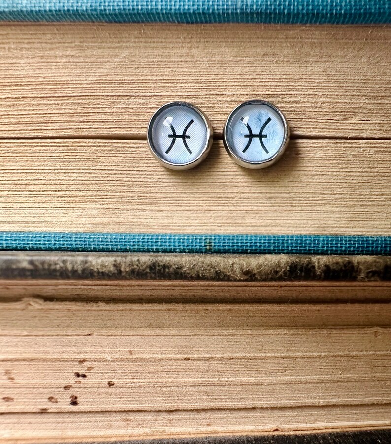 Stainless Steel Pisces Zodiac Sign Astrology Encyclopedia Book Page Small Stud Post Earrings - Etsy