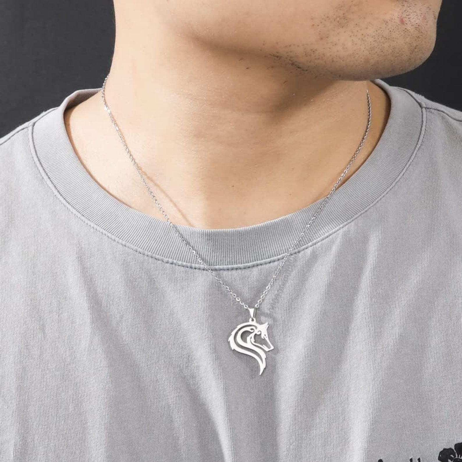 Wolf Necklace for Men/women Stainless Steel Wolf Head Pendant Necklace ...