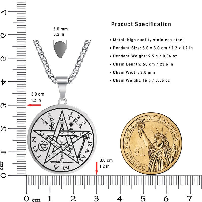 Tetragrammaton Pentacle Necklace for Men Pentagram Protection Amulet ...