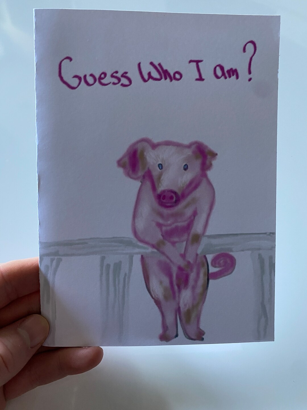Funny Guess Who I Am Pig Greeting Card Handmade Blank Card for Any ...