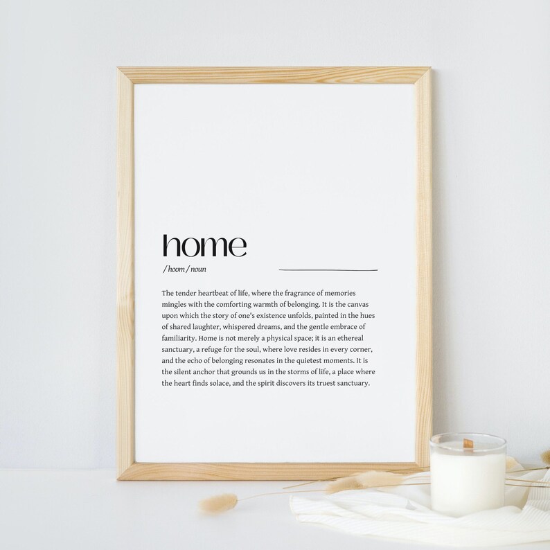 Gift Idea Home Word Definition Print Gift Word Explanation Poster Wall ...