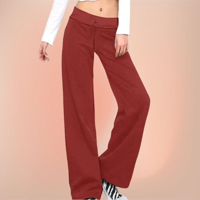 Straight Leg Yoga Pants Red Yoga Pants High Waist Draw String Womens